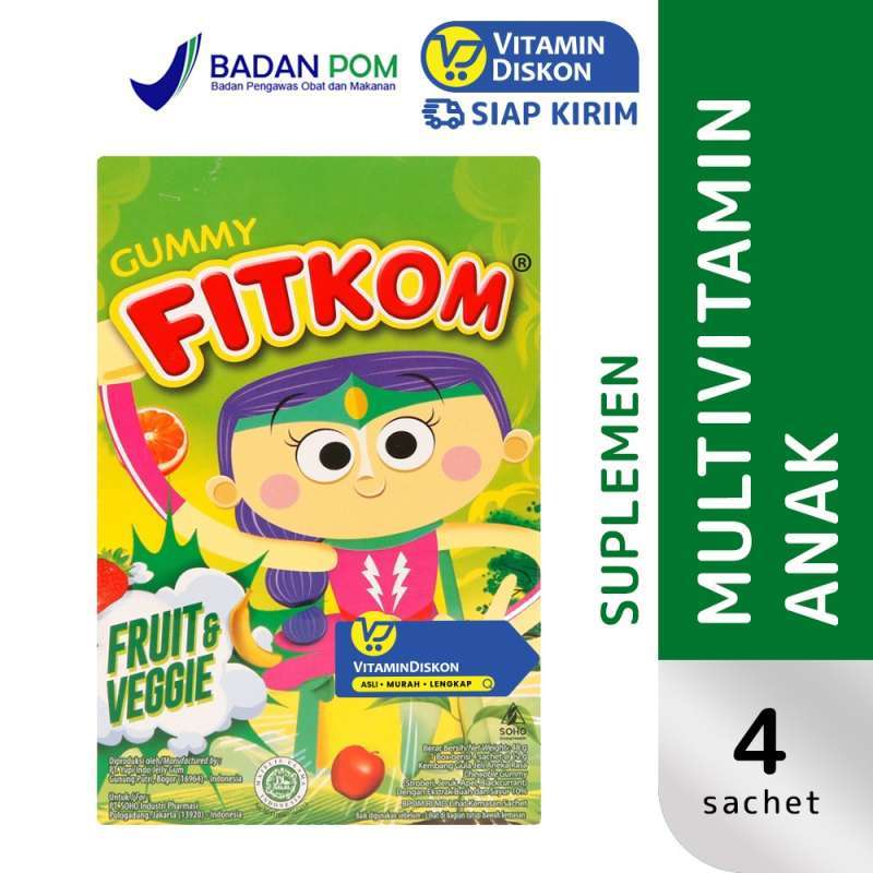Jual Fitkom Suplemen Multivitamin Anak Gummy Fruit And Veggie Box Hijau ...