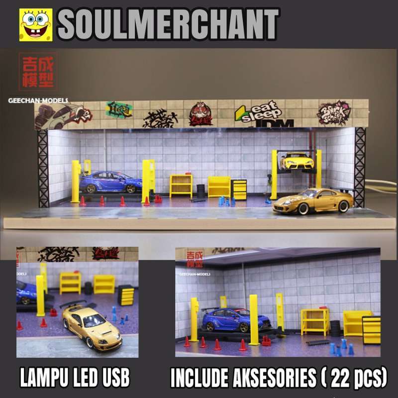 Jual GEECHAN 1/64 DIORAMA JDM GARAGE SET with LED & ACC JAPAN DOMESTIC CAR di Seller ...