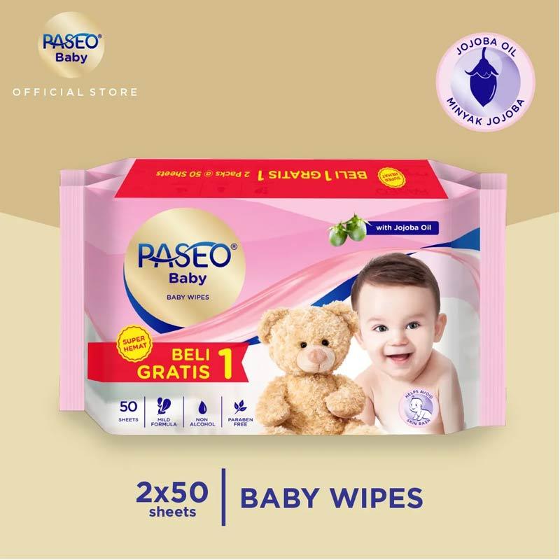 Jual Paseo Baby Tissue Basah Jojoba 50 Sheets (Buy 1 Get 1 FREE ...