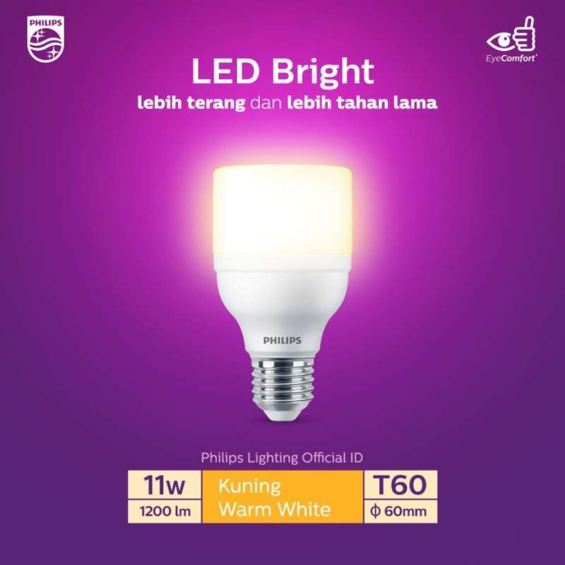 Promo Philips Lampu LED Bright 11W E27 3000K Kuning Diskon 31% di ...