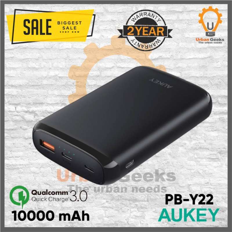Jual Aukey Powerbank 10000mah 2 Qc 3.0 & Usb C Pd 18w Lightning Input ...