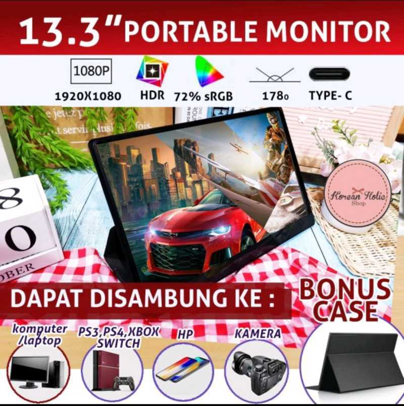 Jual Portable Monitor 13.3 Inch USB TYPE C HDMI | FHD 1080p BONUS CASE ...