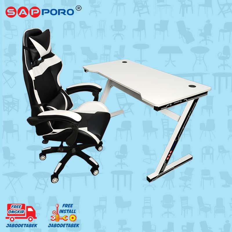 Jual Meja Set Gaming / Set Gaming Desk SAPPORO SAXTON - Double White di ...
