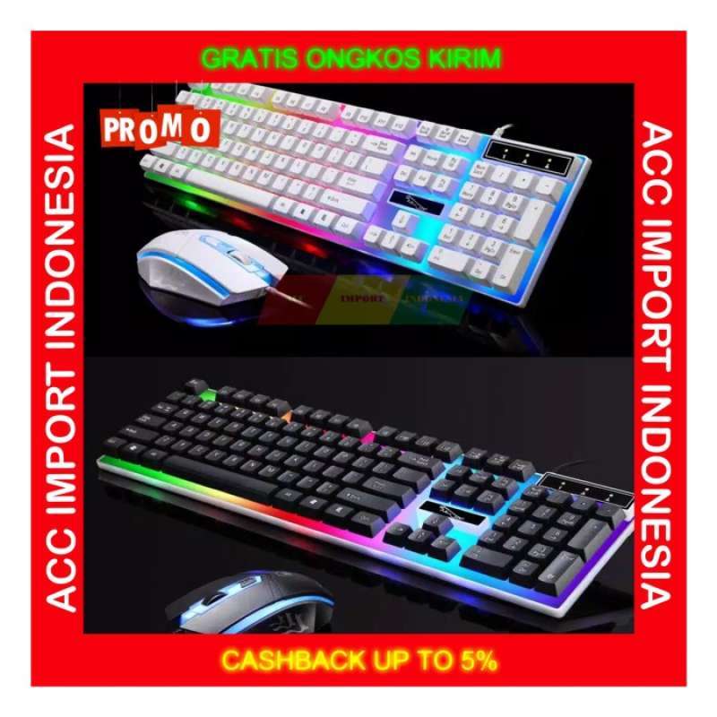 Promo Keyboard + Mouse Gaming Putih RGB Lampu Gamer Laptop PC Backlight ...