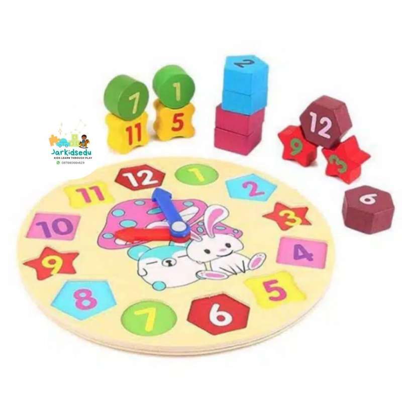 Jual MAINAN EDUKASI SHAPE CLOCK JAM KAYU ANGKA WOODEN DIGITAL SHAPES ...