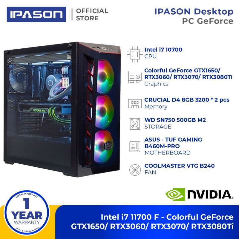 Jual IPASON Desktop PC GeForce 1650/3060/3070/3080 Intel I7 10700 8G*2 ...
