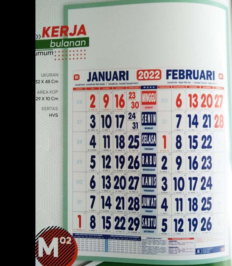 Jual Blangko Kalender Dinding2022 M02 Kerja Untuk diCetak Kop-Promosi ...
