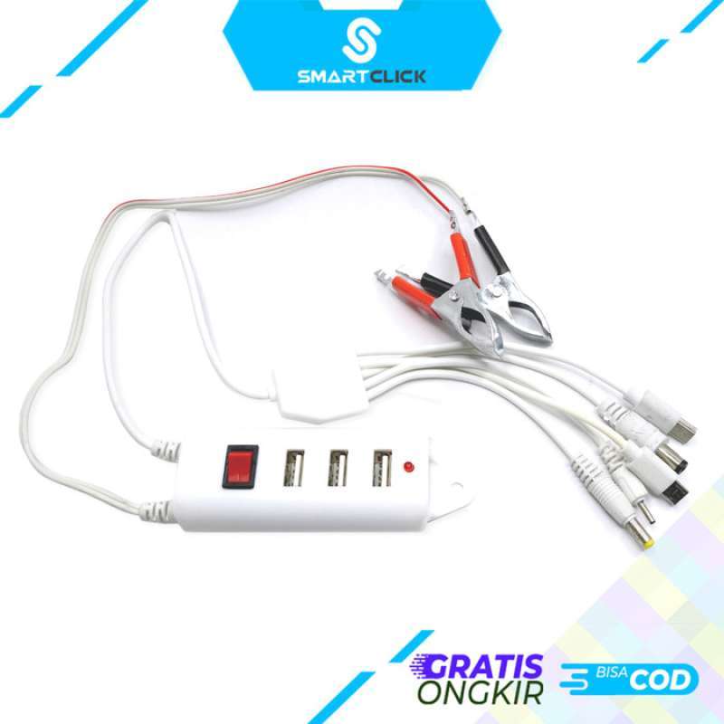 Promo Charger HP Aki Motor 3 Port USB dan Kabel 6in1 DC Switch Protect ...