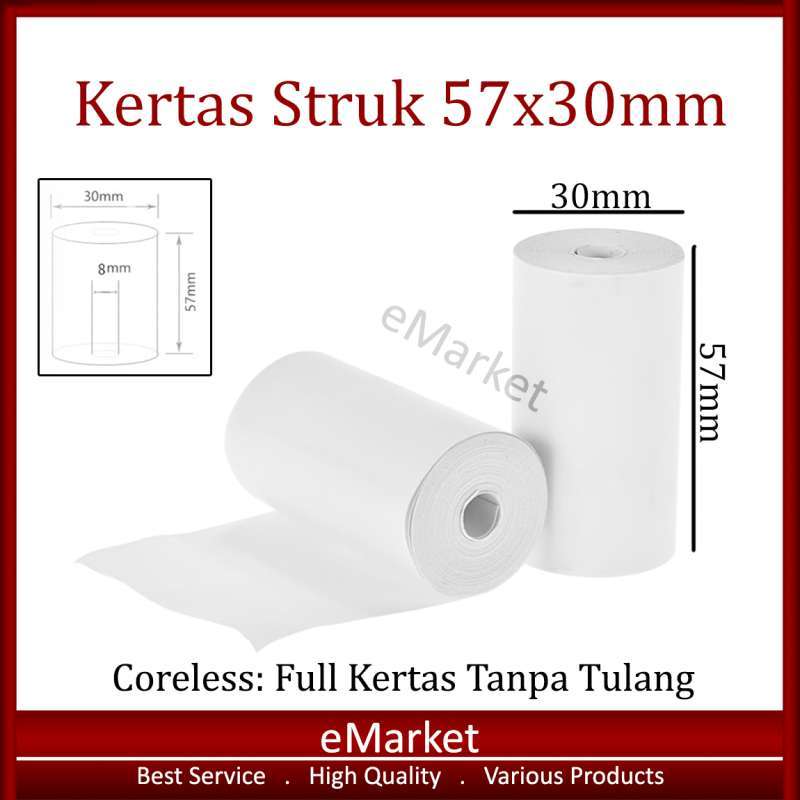 Jual Kertas Struk Thermal 57x30 mm Coreless - Paper Kasir Rol Pos ...