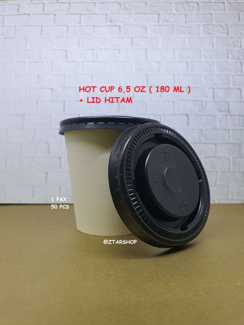 Jual Paper Hot Cup 6 5 Oz 180 Ml Polos Lid Hitam Hitam Di
