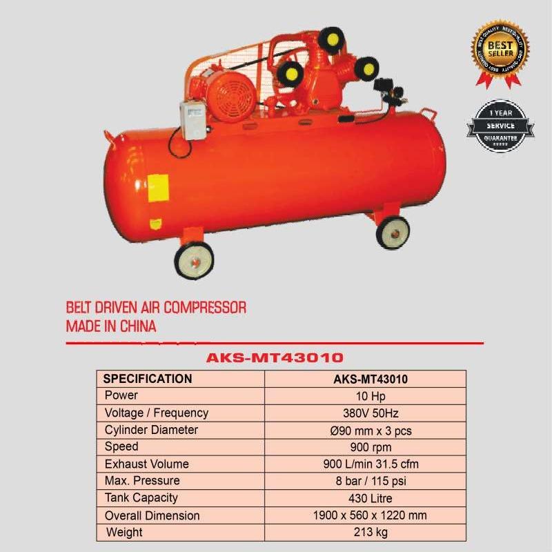Jual Kompresor Angin Belt Driven Air Compressor Dinamo 10 Hp 430 L AKS ...