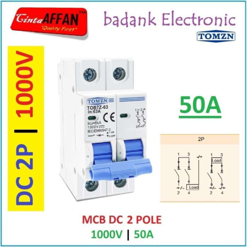 Jual Dijual 50A TOMZN MCB DC 2P 1000V C50 50A Circuit Breaker Solar ...