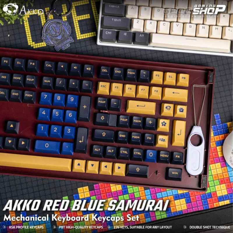 Jual Akko Red Blue Samurai ASA Profile (226) PBT Double Shot - Keycaps ...