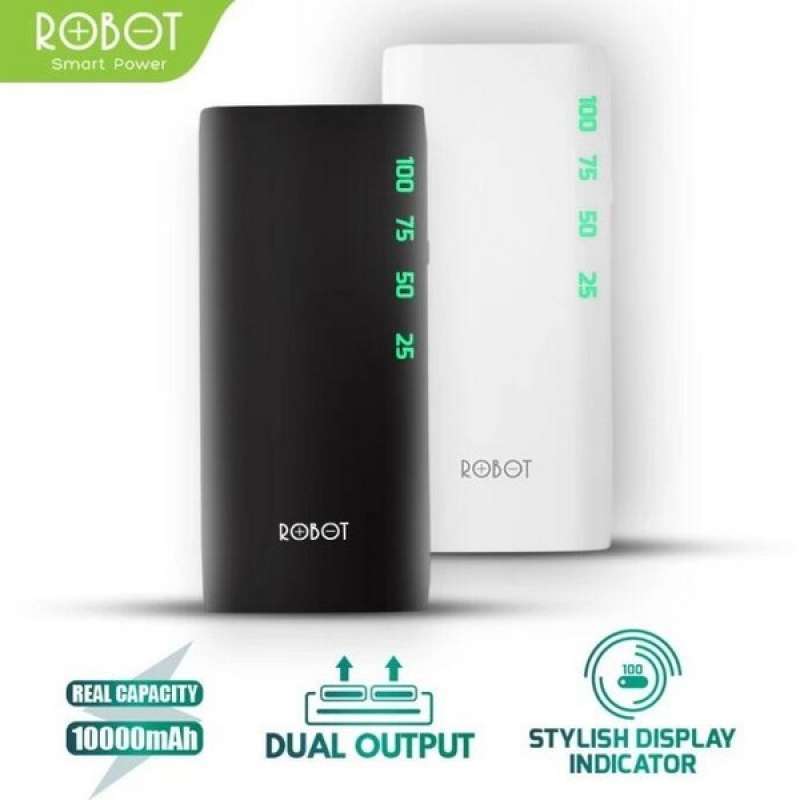 Jual Robot Power Bank Rt130 10.000 Mah With Led - Power Bank 2 Port Usb ...