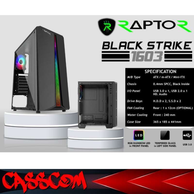 Promo Gaming Case 3 Power Up RAPTOR Black Strike 1603 Casing ATX / m ...