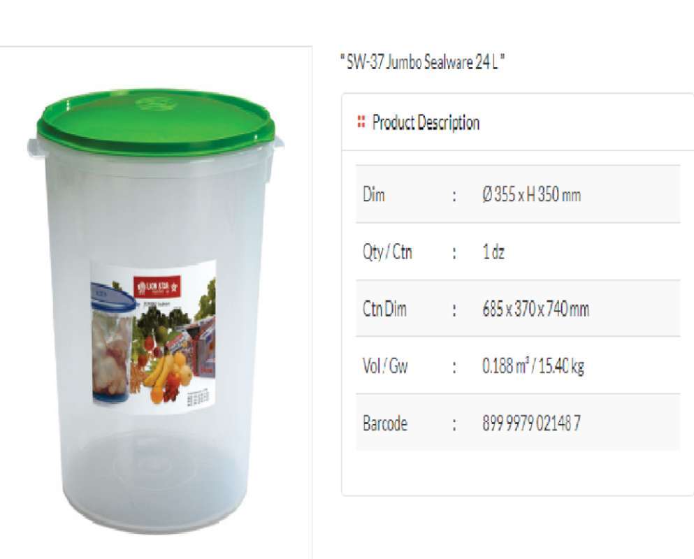 Promo Lion Star Toples Jumbo 24 Lt SW-37 / Sealware Diskon 27% di ...