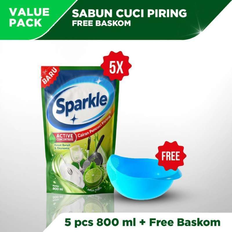 Jual Bandung - Sparkle Jeruk Nipis Sabun Cuci Piring (800 mL / 5 pcs) + Free Baskom di Seller ...