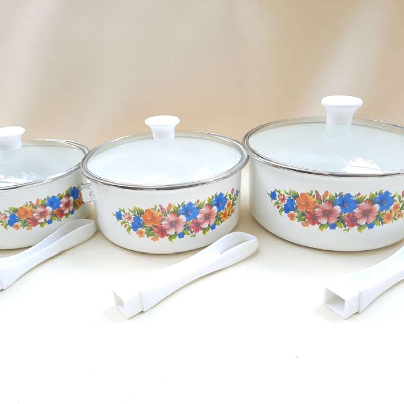 Jual RECOMMENDED PANCI ENAMEL 3 SET CORAK BUNGA GAGANG PANJANG PLUS ...