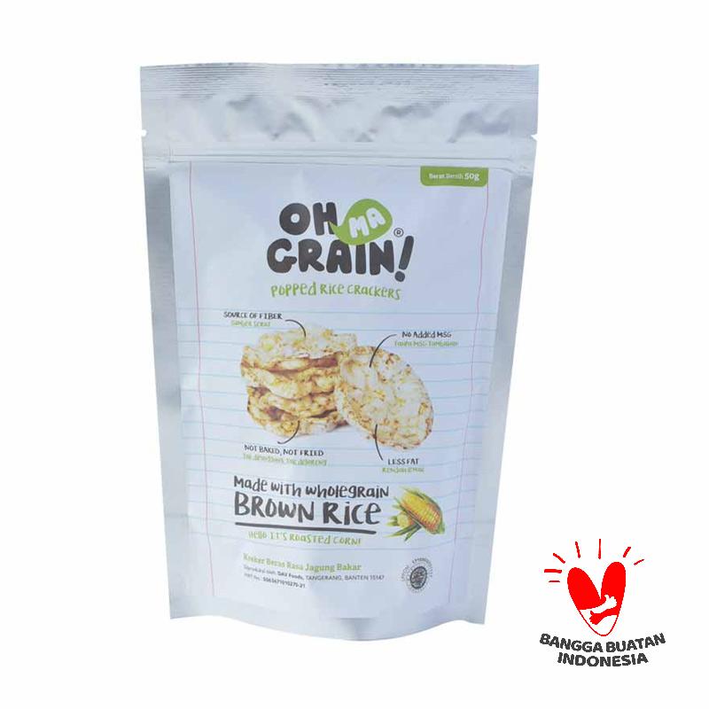 Jual Oh Ma Grain! Roasted Corn Organic Brown Rice Crackers Snack [50 G ...