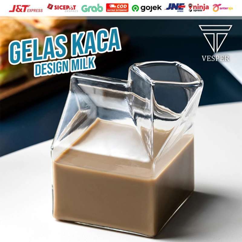 Jual gelas kaca susu design milk box 300ml - transparant glass ...