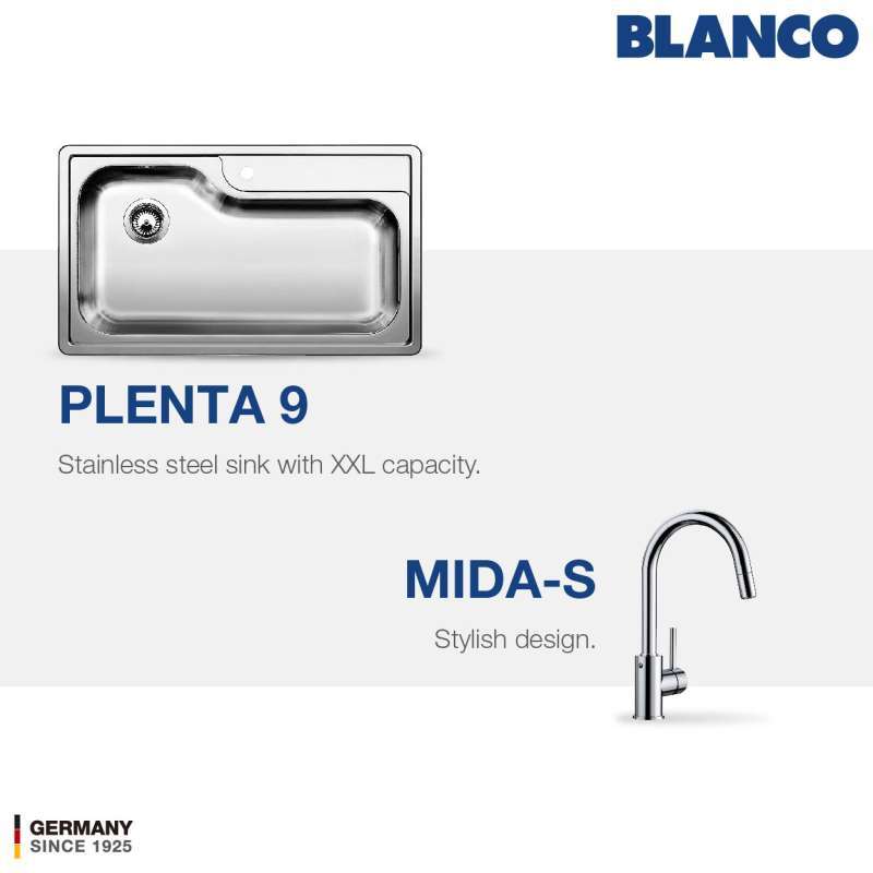 Jual BLANCO Plenta 9 Stainless Steel Sink + Kran BLANCO MIDA-SChrome di ...