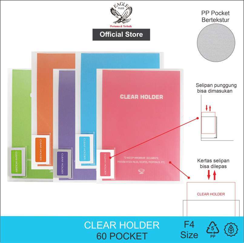 Promo EAGLE FILES FC E 329 Document Keeper Clear Holder [60 Pocket ...