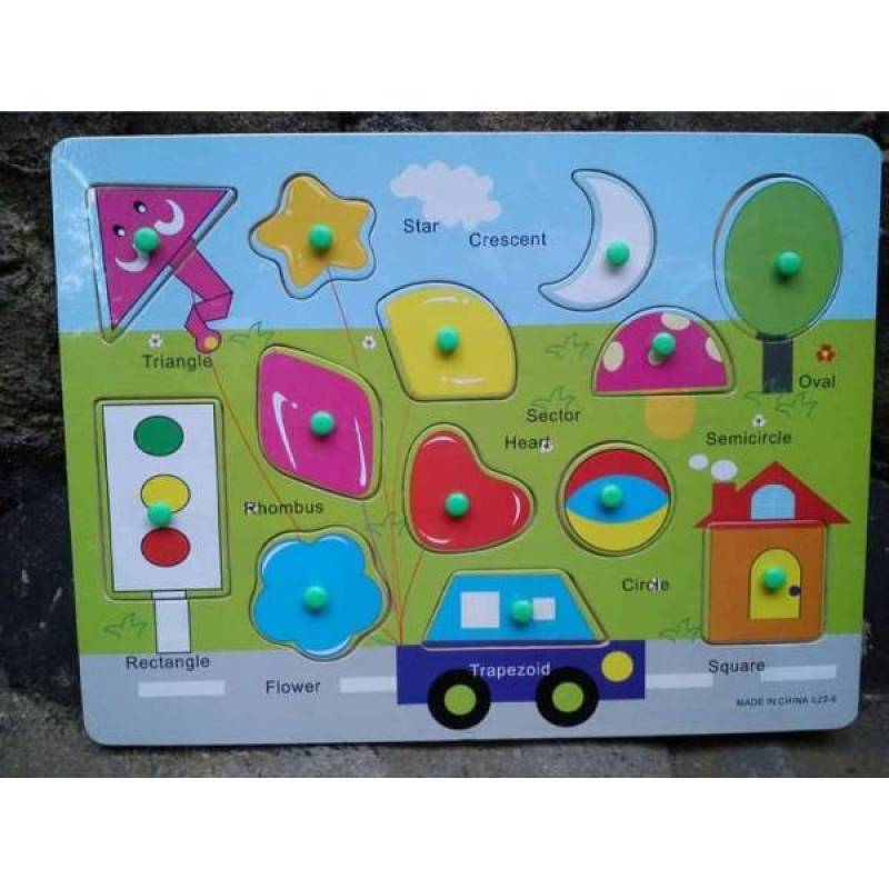 Jual MAINAN EDUKASI ANAK - PUZZLE KNOP PIN BENTUK SHAPES GEOMETRI KAYU ...
