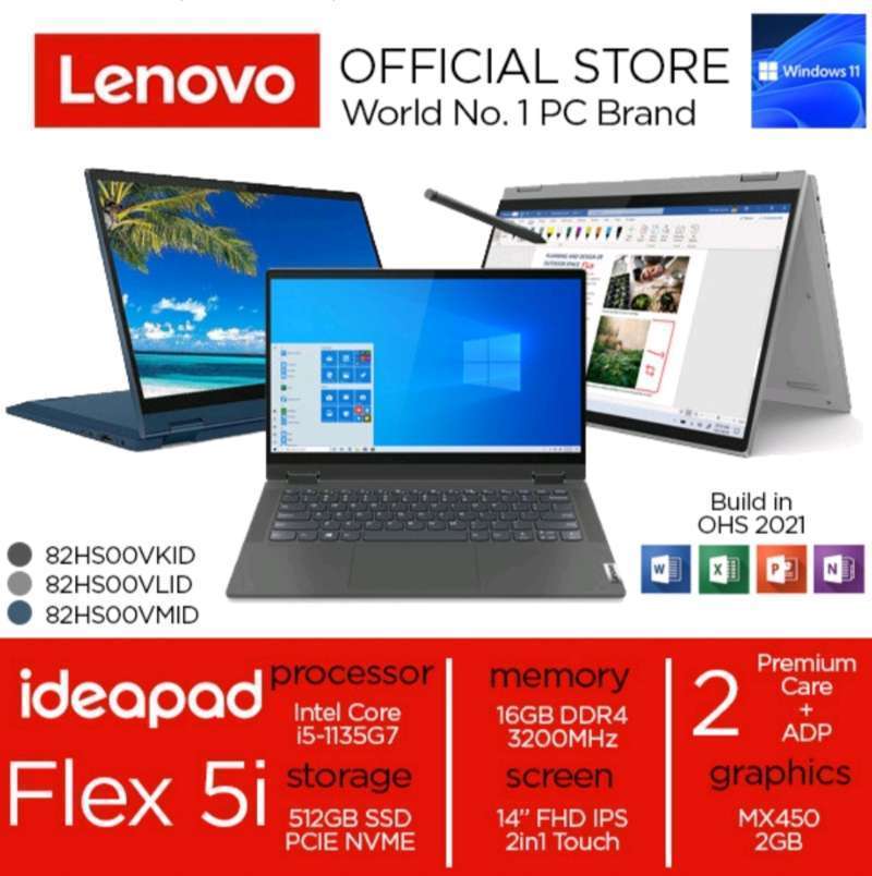 Jual LENOVO FLEX 5 i5 1135G7 16GB 512SSD MX450 2GB Windows 11 OHS 2021 ...
