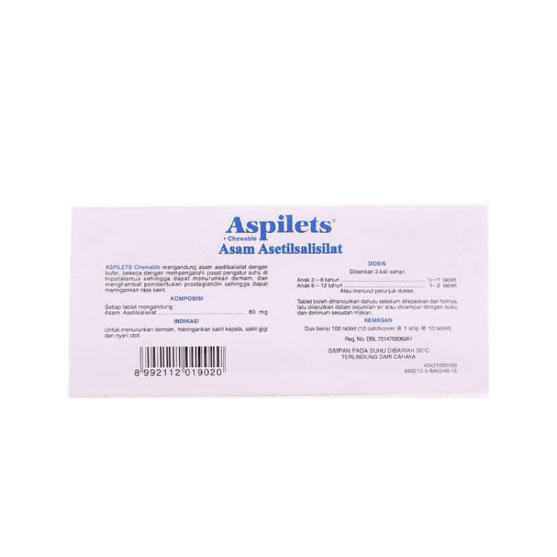 Jual Aspilets Tablet Isi 10 Tablet Obat Untuk Pencegah Penggumpalan ...