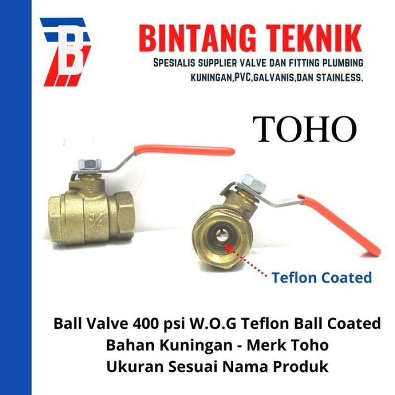 Jual Ball Valve 2 inch Kuningan Toho Class 400 Teflon Coated Ball Disc ...