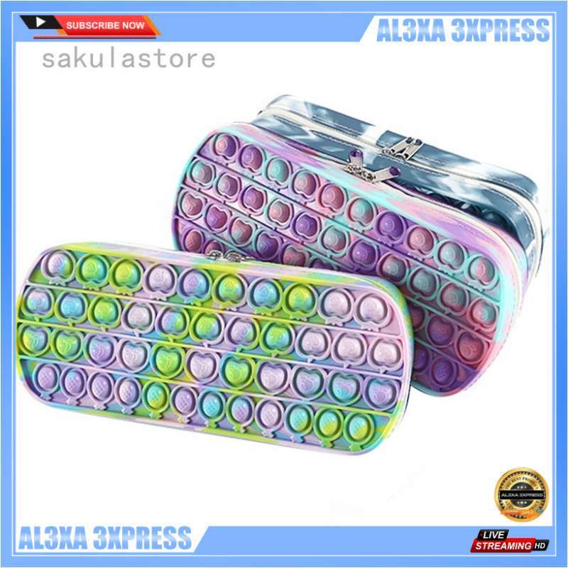 Promo Sensory Silicone Bubble Pencil Cases Rainbow Push Pop Fidget Toy ...