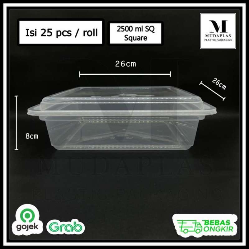 Jual Kotak Makan Plastik 2500 Ml Square Thinwall Container Dm Isi 25