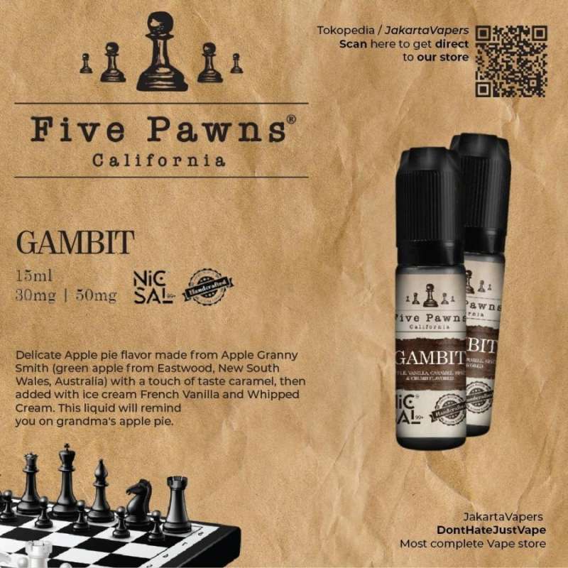 Jual Five Pawns Gambit Salt Nic 15ml Nicsal99+ Usa 100% Authentic ...