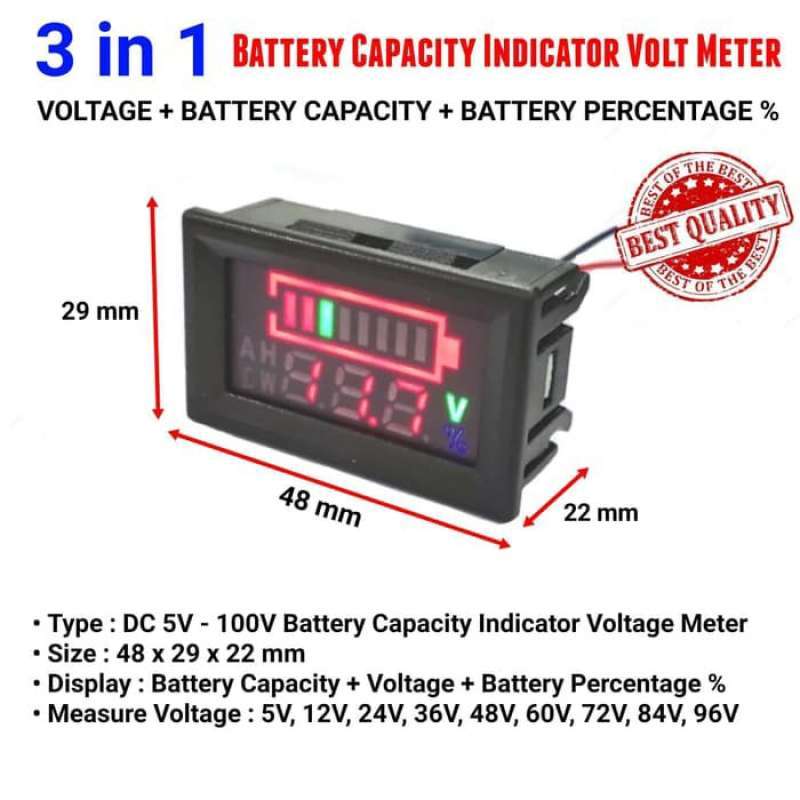 Jual Dual Display Battery Baterai Capacity Level Indicator Meter Tester ...