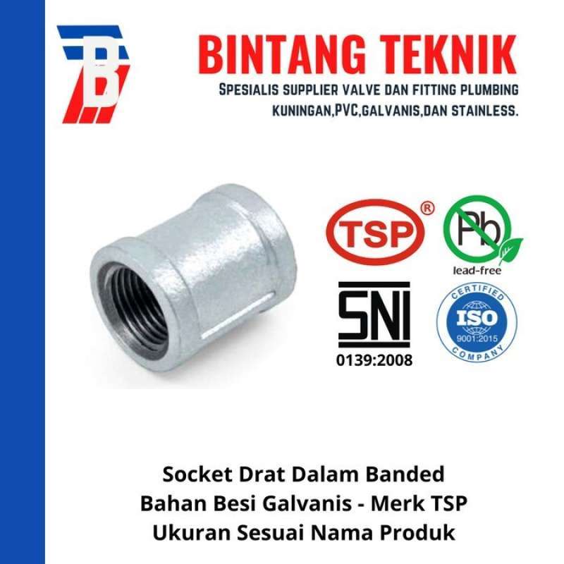 Jual Socket 1/2 inch Besi Galvanis TSP Drat Dalam di Seller Toko ...