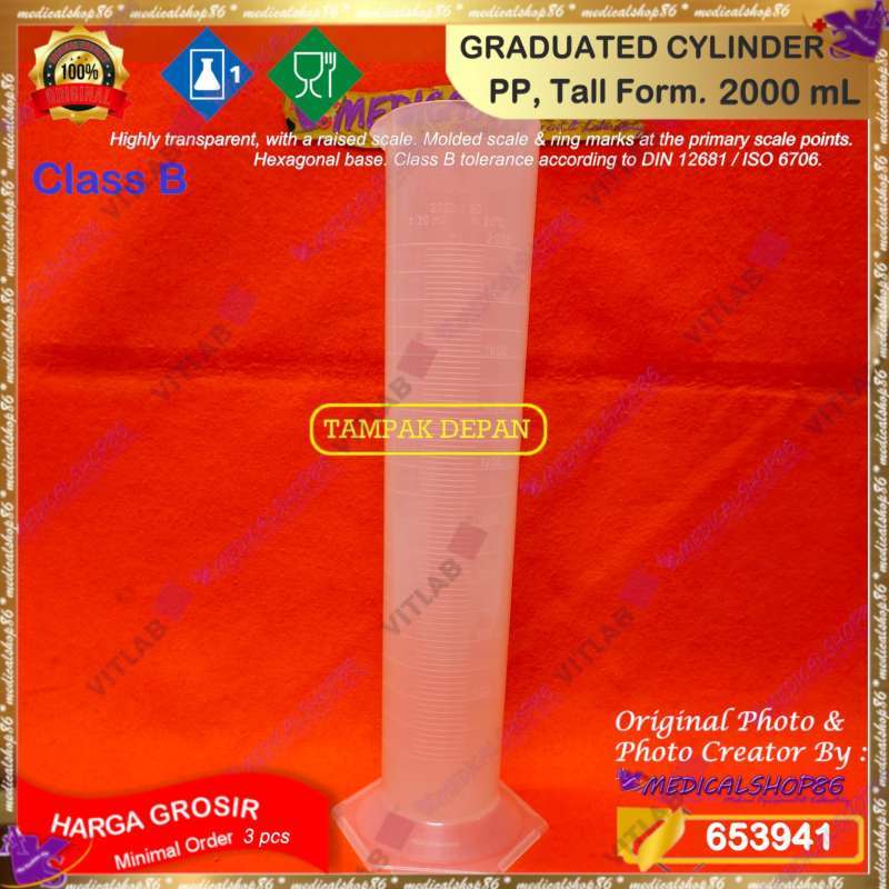 Jual Measuring Cylinder, Pp, 2000ml, Class B. Vitlab (gelas Ukur Plastik) Di Seller ...