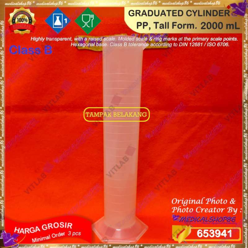 Jual Measuring Cylinder, Pp, 2000ml, Class B. Vitlab (gelas Ukur Plastik) Di Seller ...