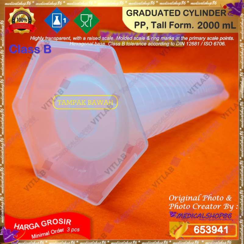 Jual Measuring Cylinder, Pp, 2000ml, Class B. Vitlab (gelas Ukur Plastik) Di Seller ...