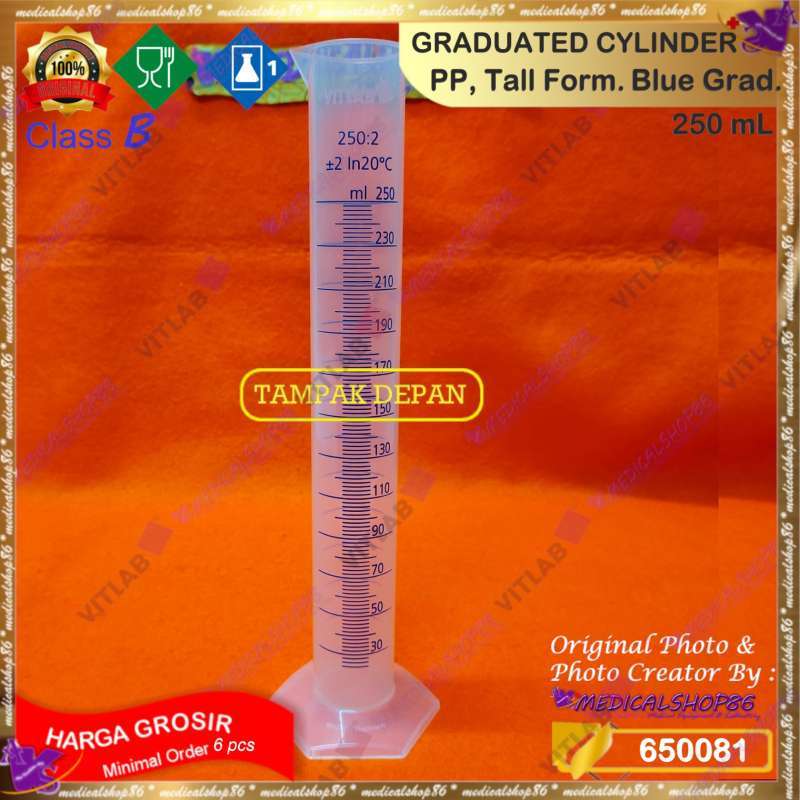 Jual Measuring Cylinder, Pp, 250ml, Class B, Molded Blue Scale. Vitlab (gelas Ukur Plastik) Di ...