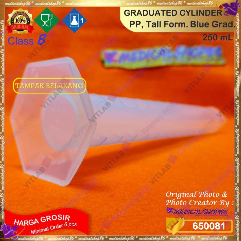 Jual Measuring Cylinder, Pp, 250ml, Class B, Molded Blue Scale. Vitlab (gelas Ukur Plastik) Di ...