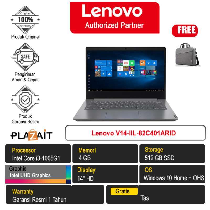 Jual Lenovo V14-IIL [82C401ARID]/Intel Core i3-1005G1/4GB/512GB SSD/14 HD/Intel UHD Graphics ...