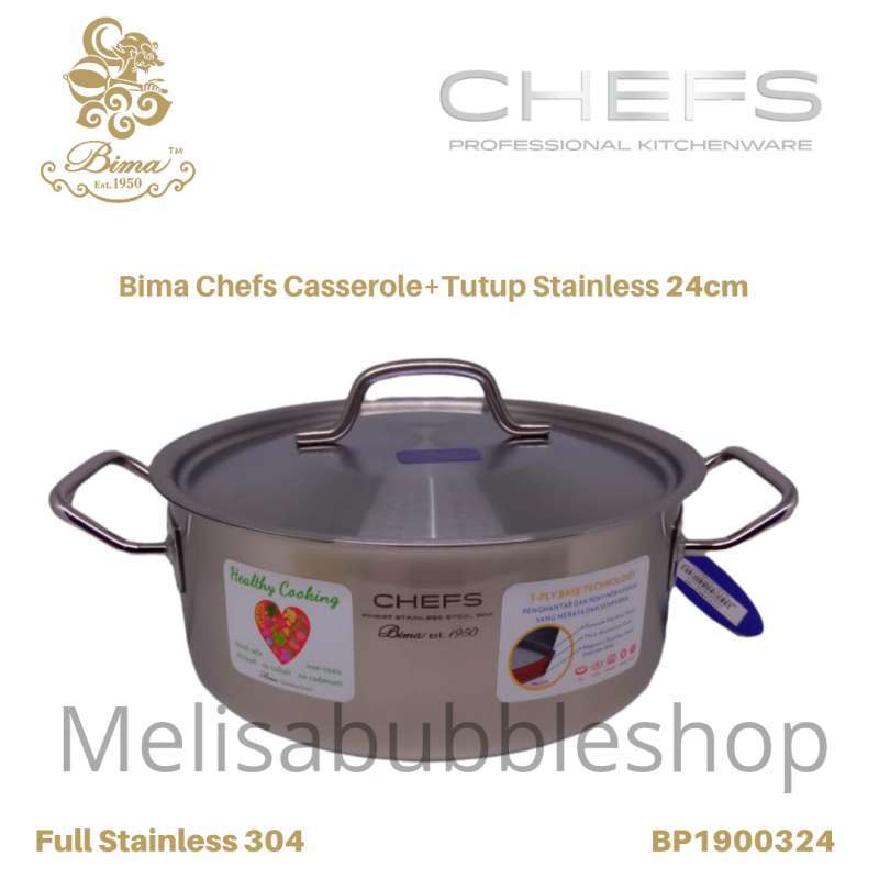 Jual Bima Chefs Casserole+Tutup Stainless 24cm 4,5L Sus 304 BP1900324 ...