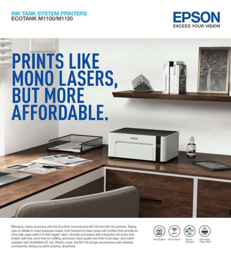 Jual Printer Epson M1120 M-1120 Pigment Monochrome Inkjet Wifi Direct ...