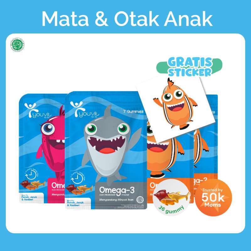 Promo Youvit Omega-3 Anak 4 Sachet GRATIS Stiker untuk Otak & Mata Anak ...