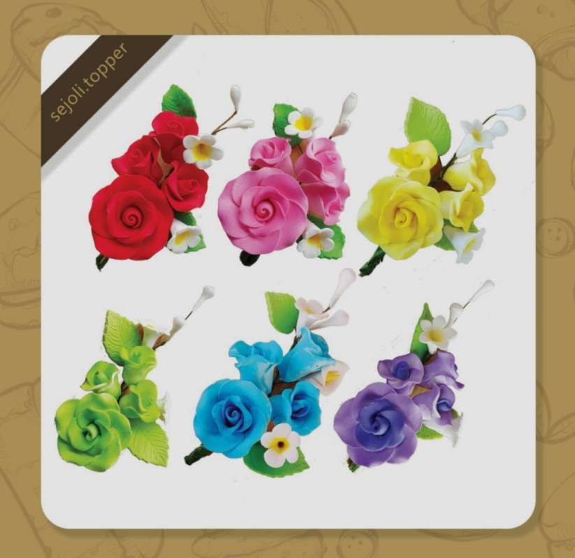 Jual Hiasan Kue/ Cake Topper Bunga/ Gumpaste/ Bunga Mawar Rangkai 4/GPU 21 - Biru di Seller ...