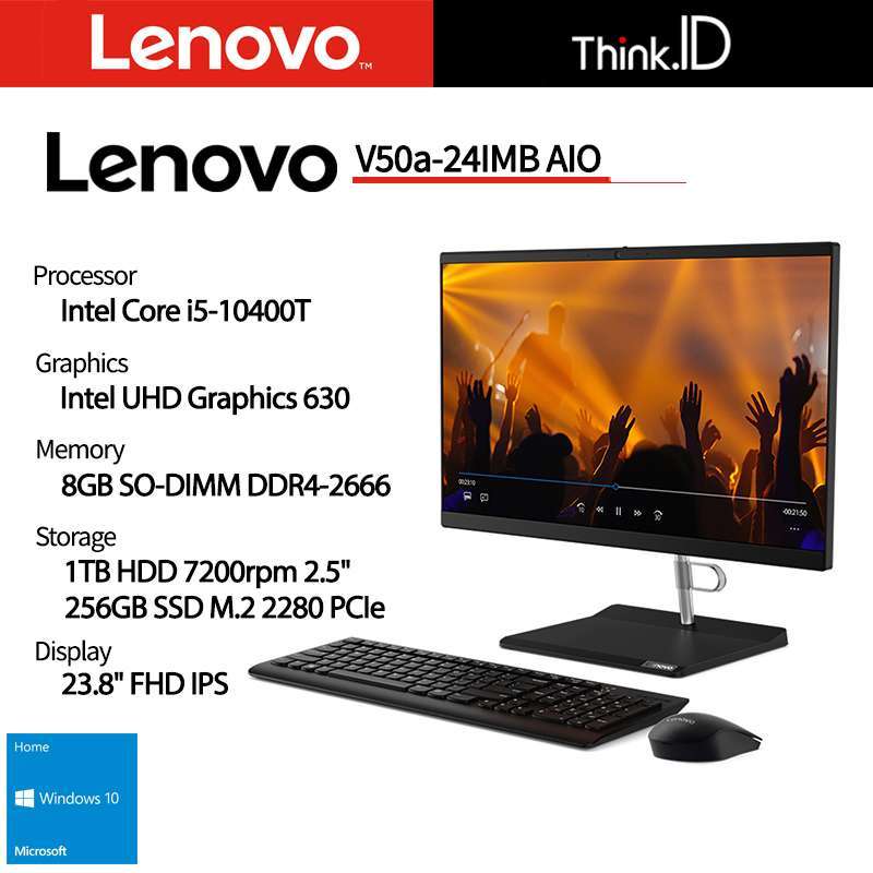 Jual PC Lenovo AIO V50a-24IMB i5-10400T 8GB 256GB NVMe 1TB 23.8IPS Win10 di Seller Think.id ...