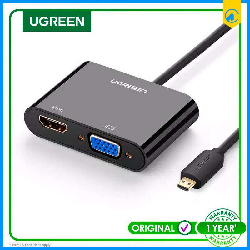 Jual Ugreen 30355 Micro HDMI Active to HDMI VGA Adapter 30cm Black di ...
