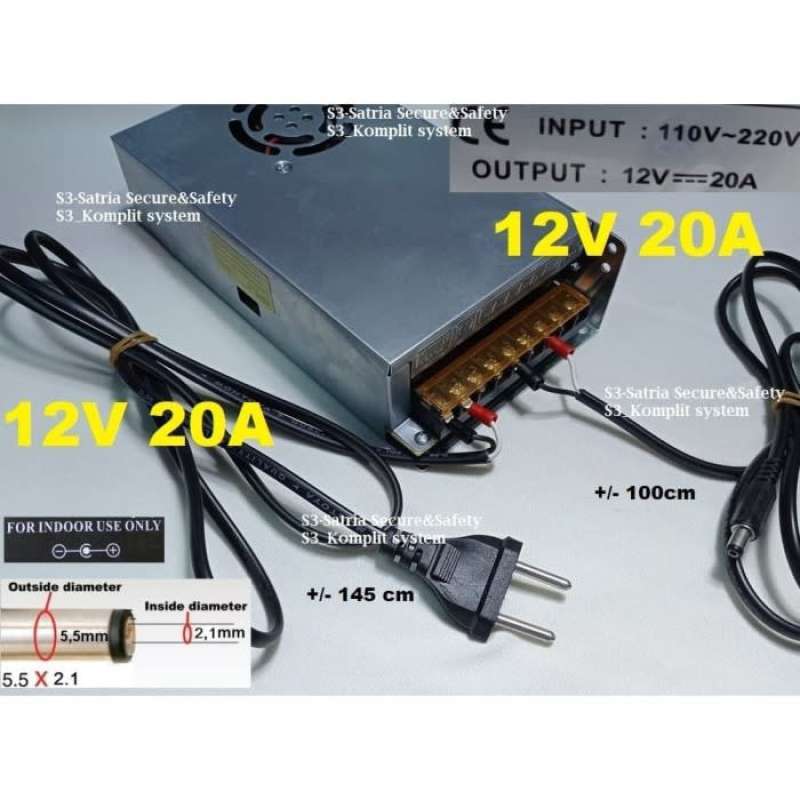 Jual Jual Lengkap Kabel Jack Dc Adaptor Power Supply 12v 20a For 10a ...