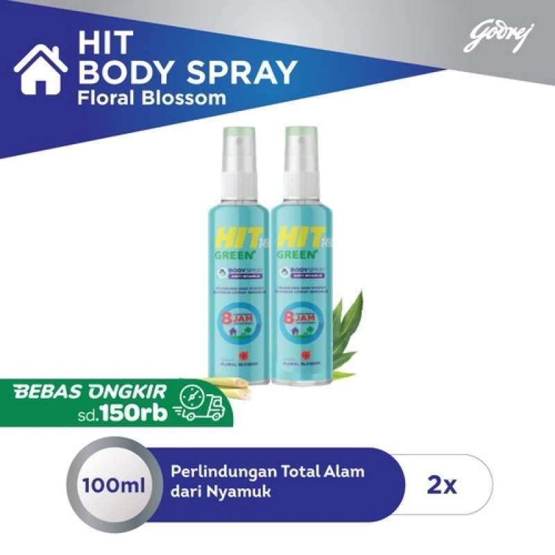 Jual HIT Green Body Spray Floral Blossom Obat Nyamuk 100ml Isi 2 di ...