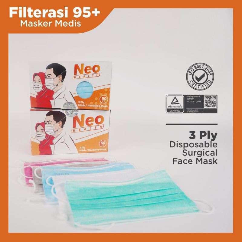 Jual Masker Medis NEO box 3 ply isi 50 warna hijab headloop di Seller ...
